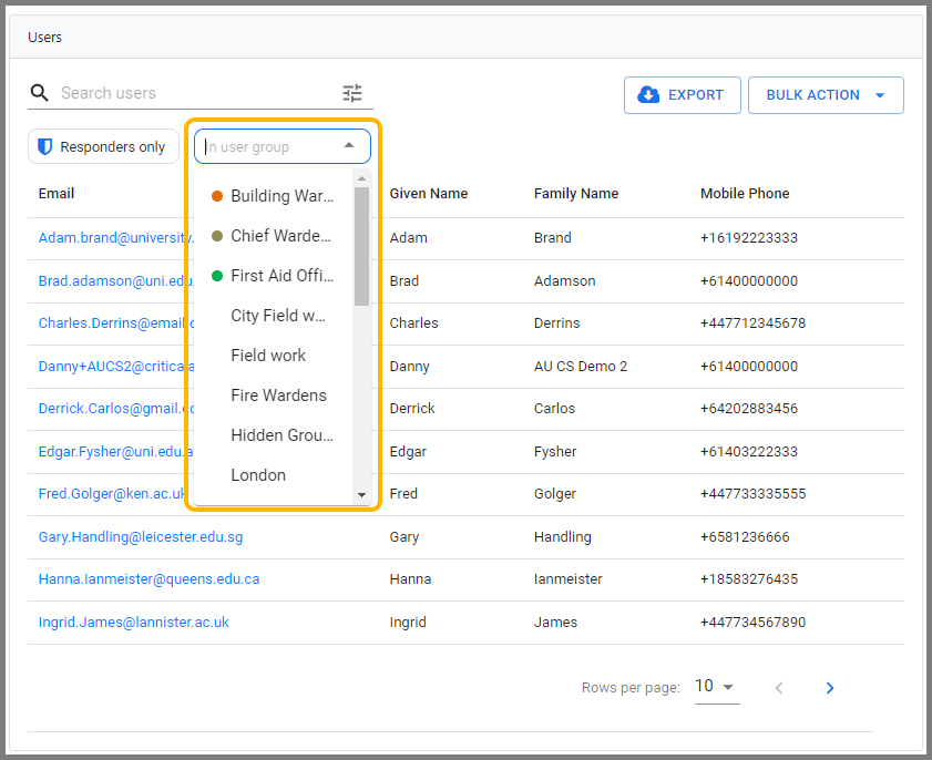 User List – CriticalArc