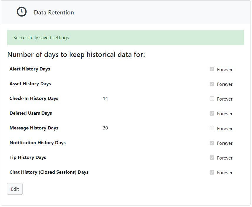 Global Settings Data Retention Criticalarc